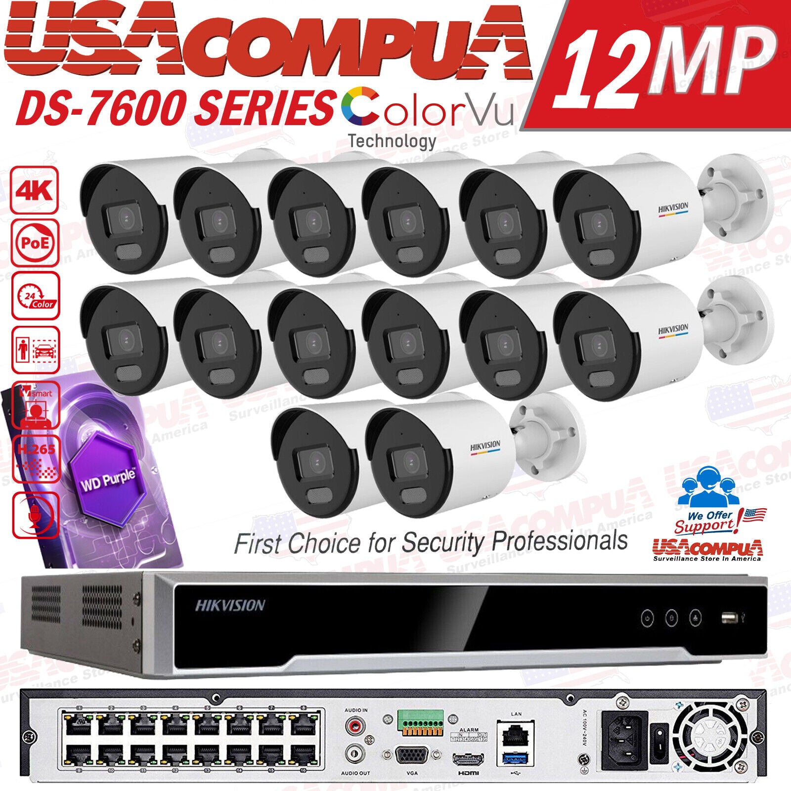 Hikvision 16CH 12MP Security Camera System CCTV 4TB 4MP Bullet ColorVu ...